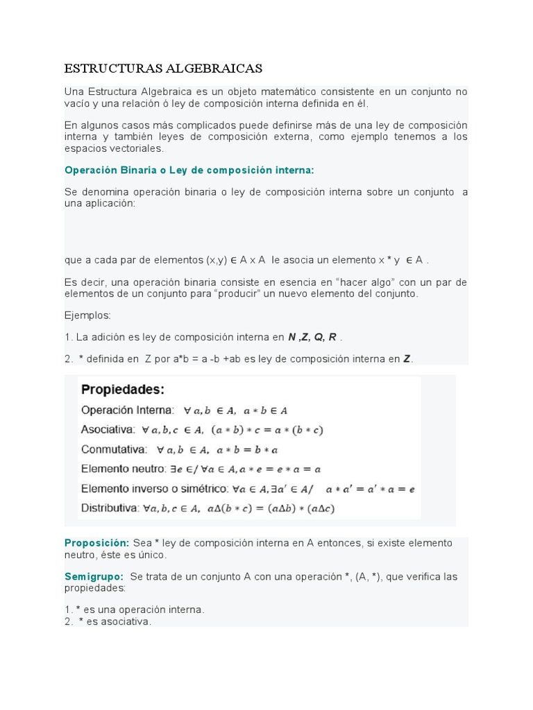 Estructuras Algebraicas | PDF | Grupo (Matemáticas) | Anillo (Matemáticas)
