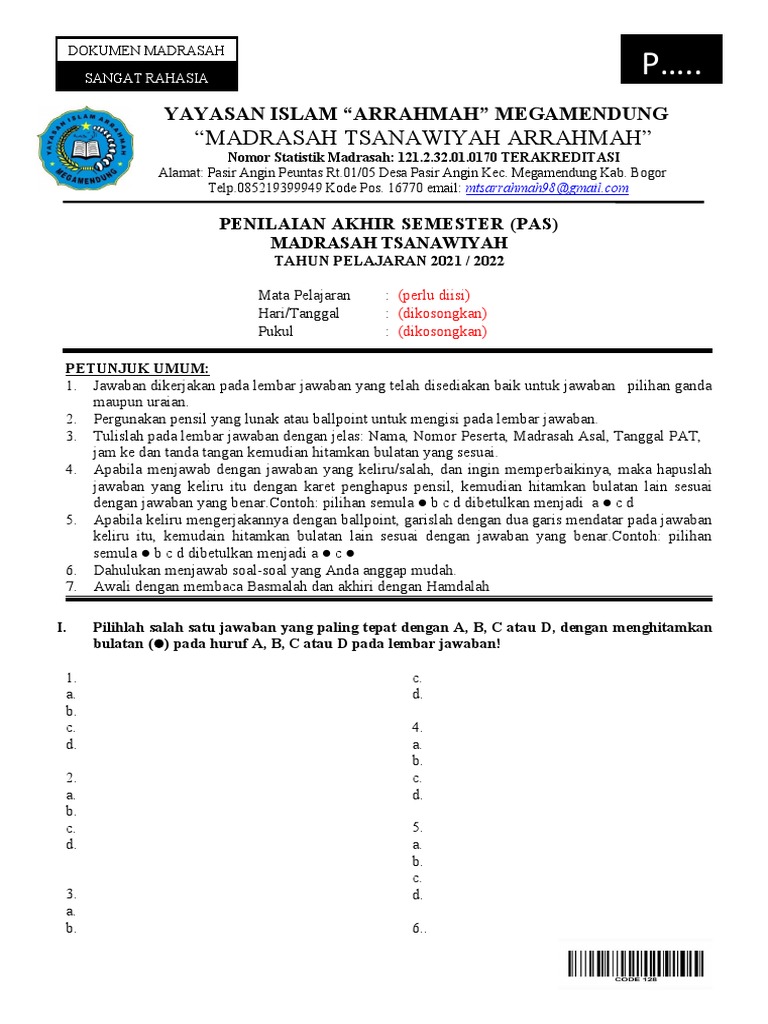 Format Soal PAS | PDF