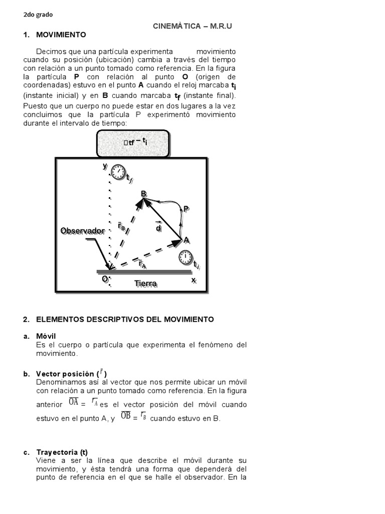 CINEMATICA - MRU - 2do | PDF | Vector Euclidiano | Trayectoria