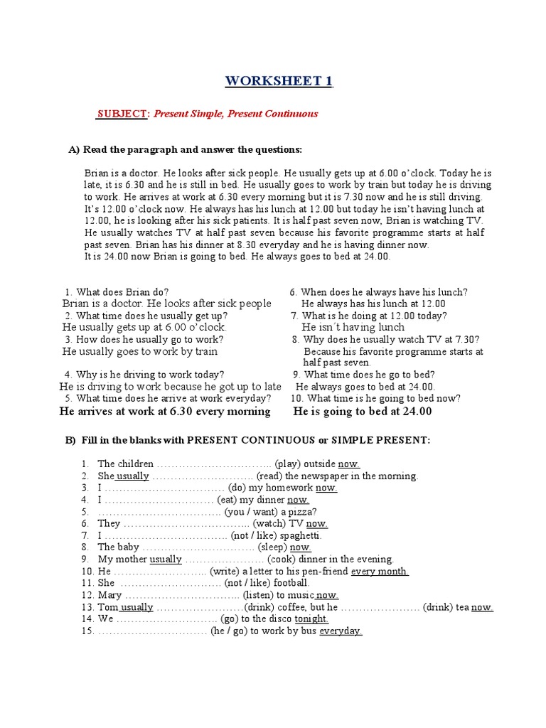 Exercises - SimplePresente Tense - Present Progressive - Modal Verbs1 | PDF