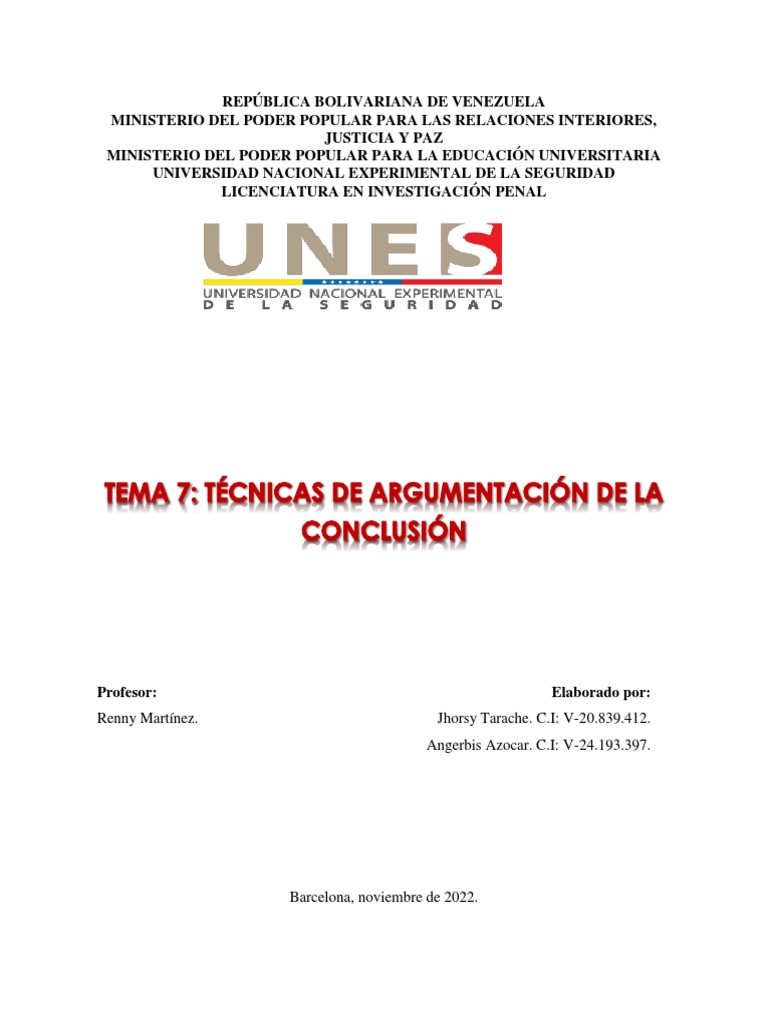 Tema 7: TÉCNICAS DE ARGUMENTACIÓN DE LA CONCLUSIÓN | PDF | Ley procesal ...