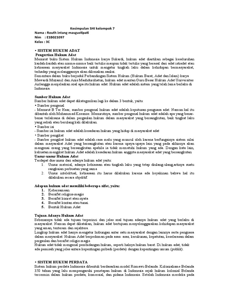 Kesimpulan SHI Klmpok 7 - Routh Intang Masgustipati - E1B021095 - 3C | PDF