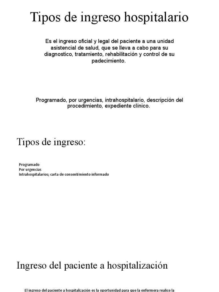 Tipos de Ingreso Hospitalario | PDF | Hospital | Enfermería