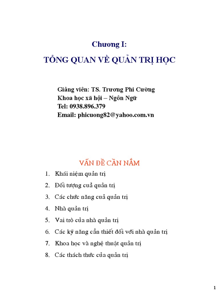 Chuong 1 - Tong Quan Ve Quan Tri Hoc | PDF