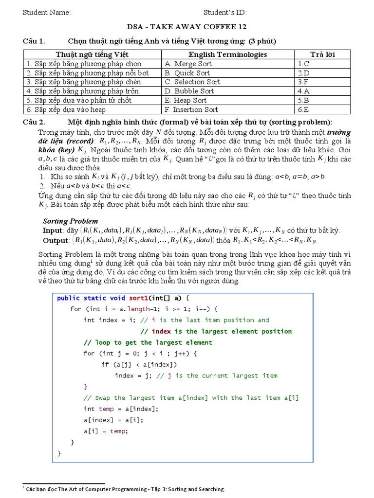 DSA - Take Away Coffee 12 - For Students - Sorting | PDF