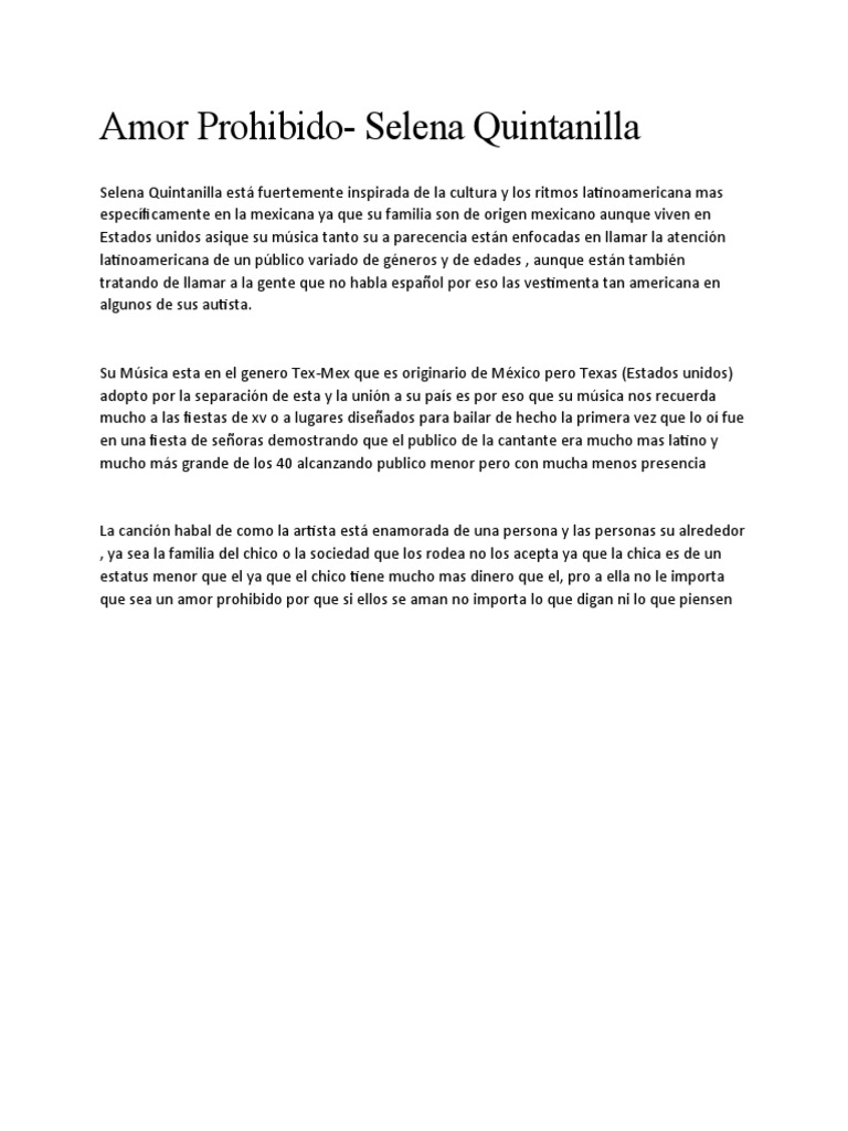 Letra de "Amor Prohibido" de Selena | PDF | Amor