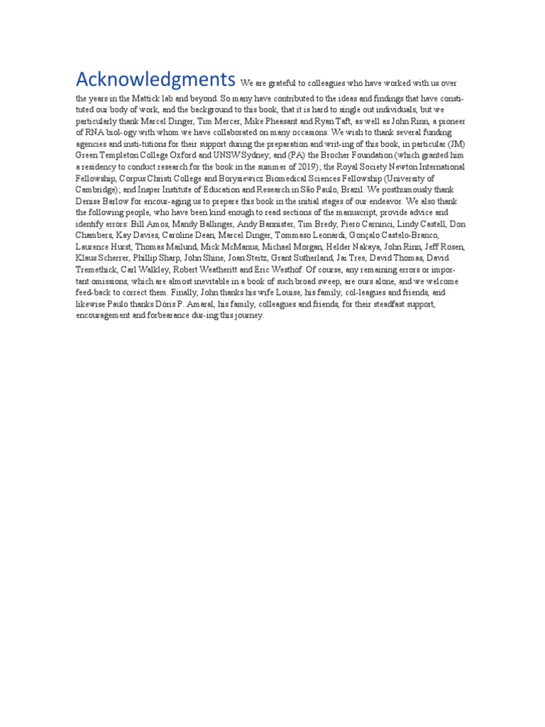 Acknowledgments for RNA Biology Book | PDF | Social Science