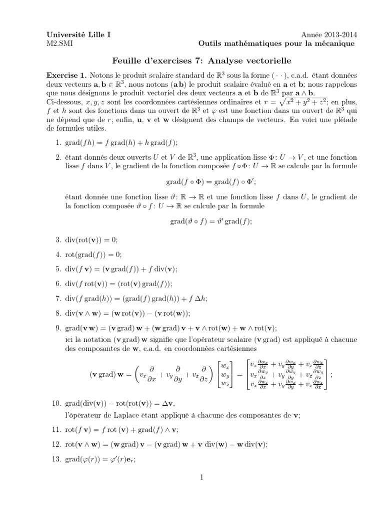 Formules d'Analyse Vectorielle | PDF | Analyse vectorielle | Divergence ...