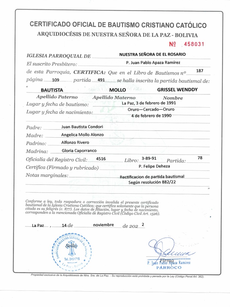 Certificado de Bautismo | PDF