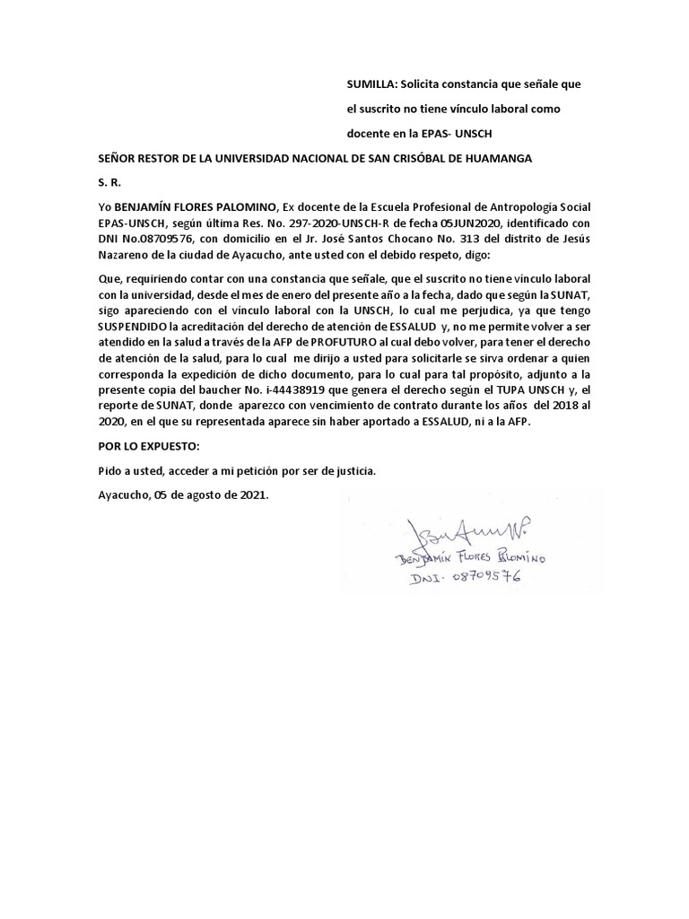 Solicitud Unsch Constancia | PDF | Ciencias sociales | Derecho