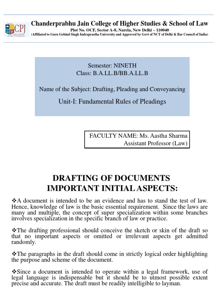 PPT-Drafting, Pleadings & Conveyancing - Unit-1 | PDF | Lawsuit | Affidavit PPT-Drafting, Pleadings & Conveyancing - Unit-1 | PDF | Lawsuit | Affidavit