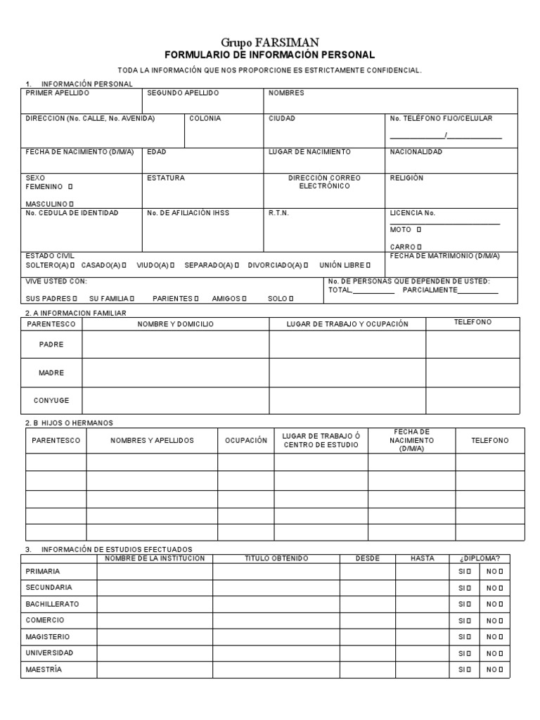 Formulario de Información Personal | PDF | Enfermedades y trastornos ...