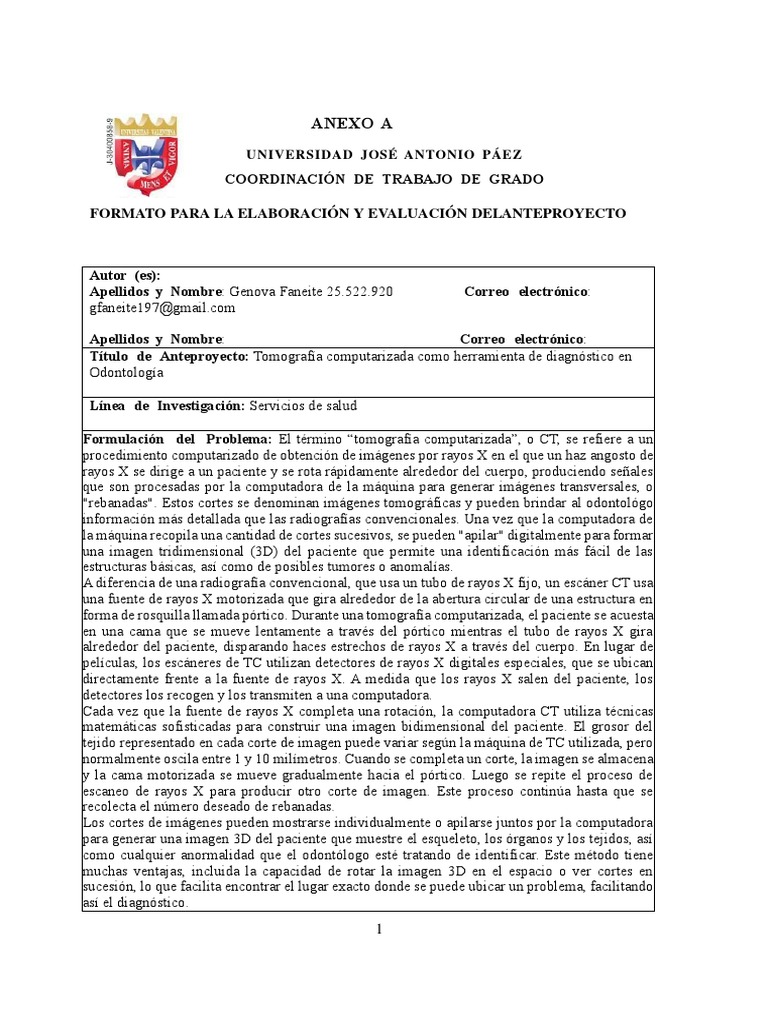 Anteproyecto Genova PDF Ct Scan Rayo X