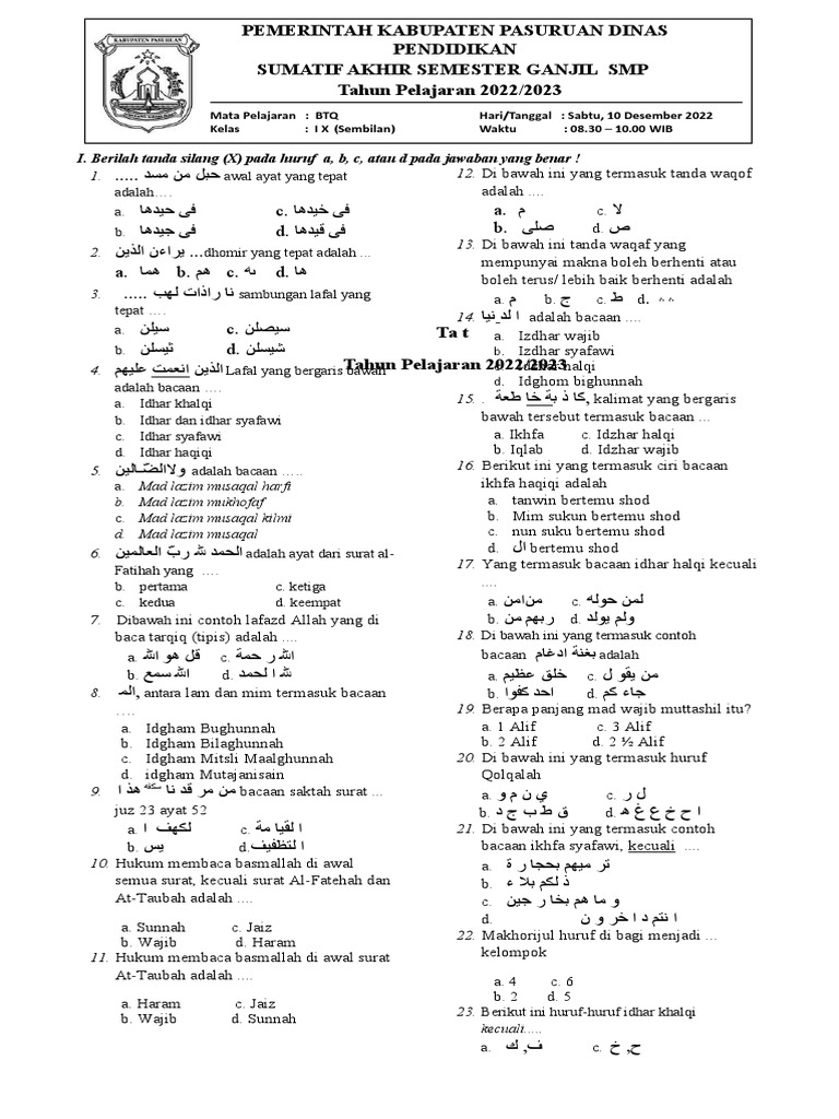 Soal BTA Kelas 9 | PDF
