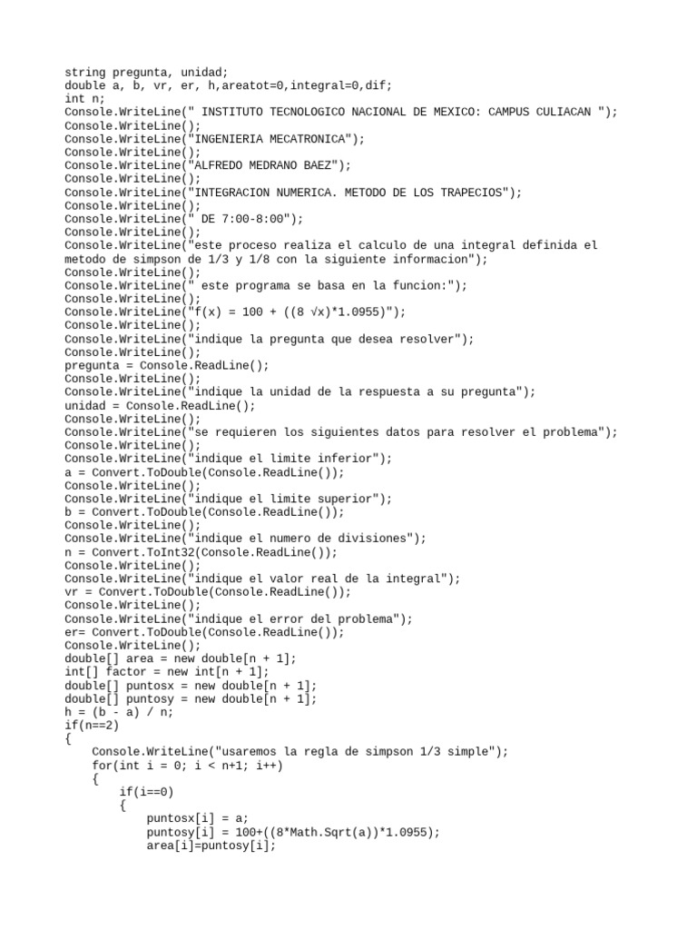 Codigo Del Metodo de Simpson | PDF
