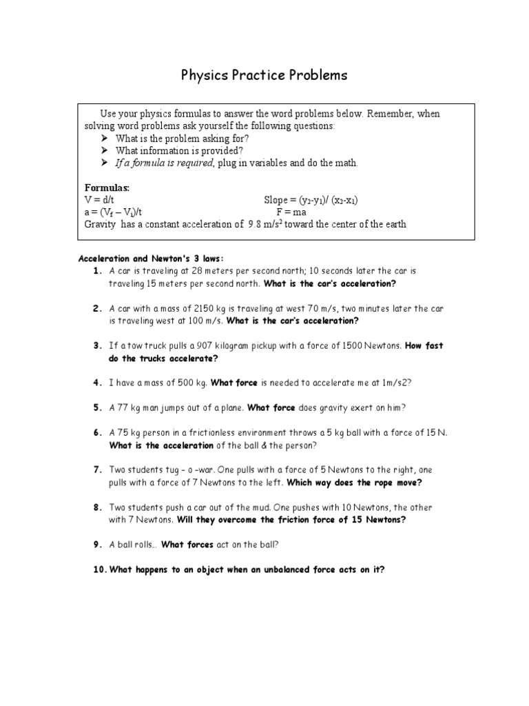 Practice Problems - Newton S 3 Laws 2014 | PDF | Force | Acceleration