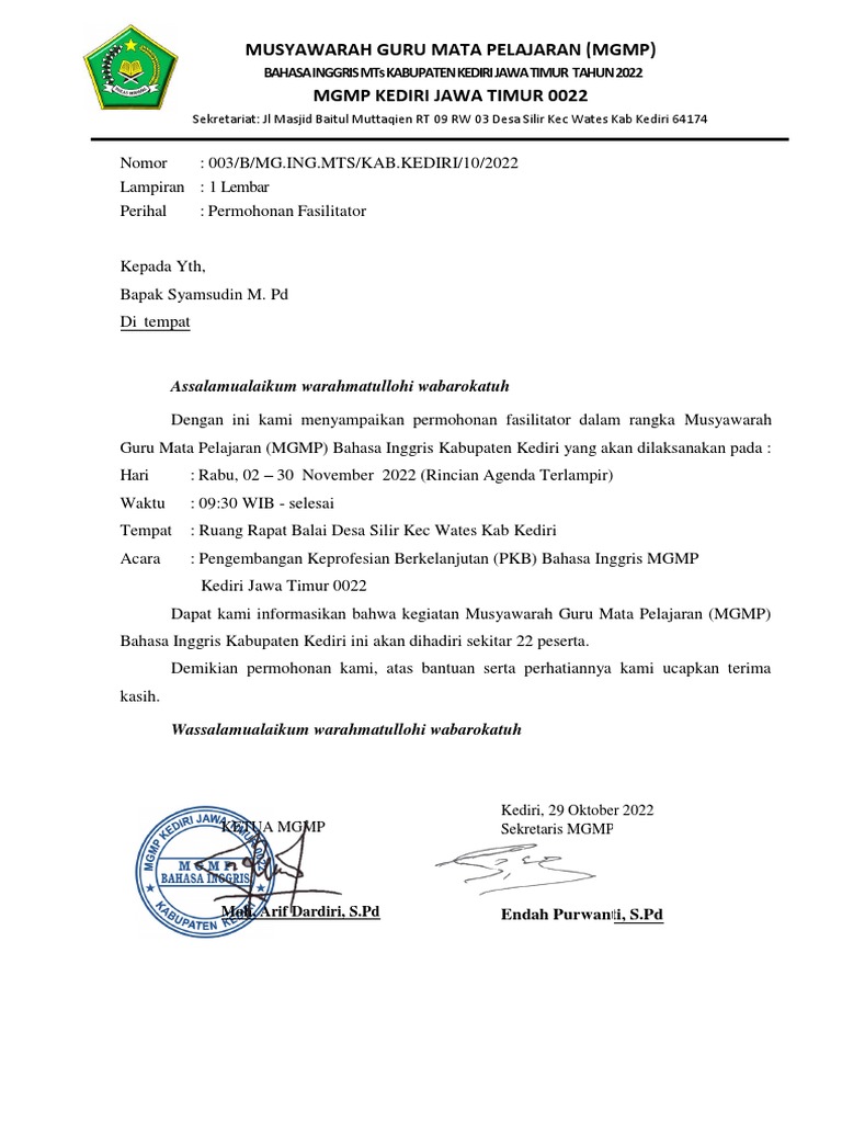 Surat Permohonan Fasilitator Sahabat Samsudin | PDF