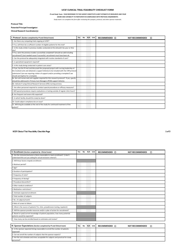 Clinical Trial Feasibility Checklist | PDF | Patient | Medical Imaging