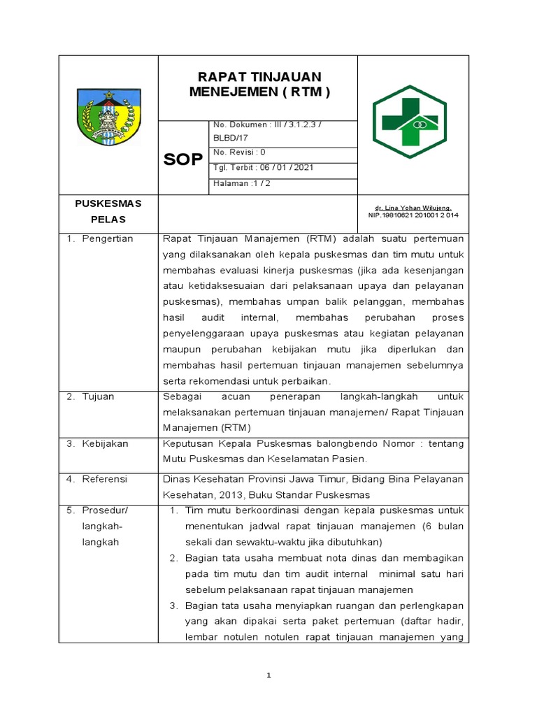 3.1,2.3 Sop Rapat Tinjauan Manajemen (RTM) | PDF | Bisnis | Pengelolaan Keuangan & Uang