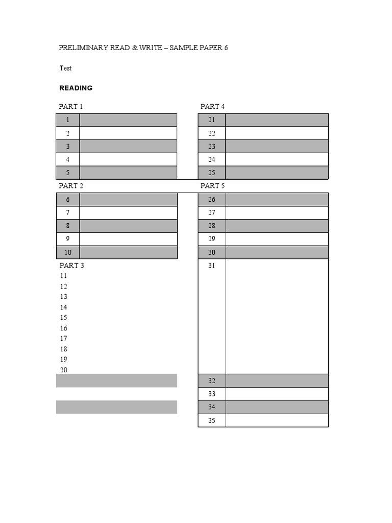 Answer Sheet Pet Sample 6 Blanco | PDF