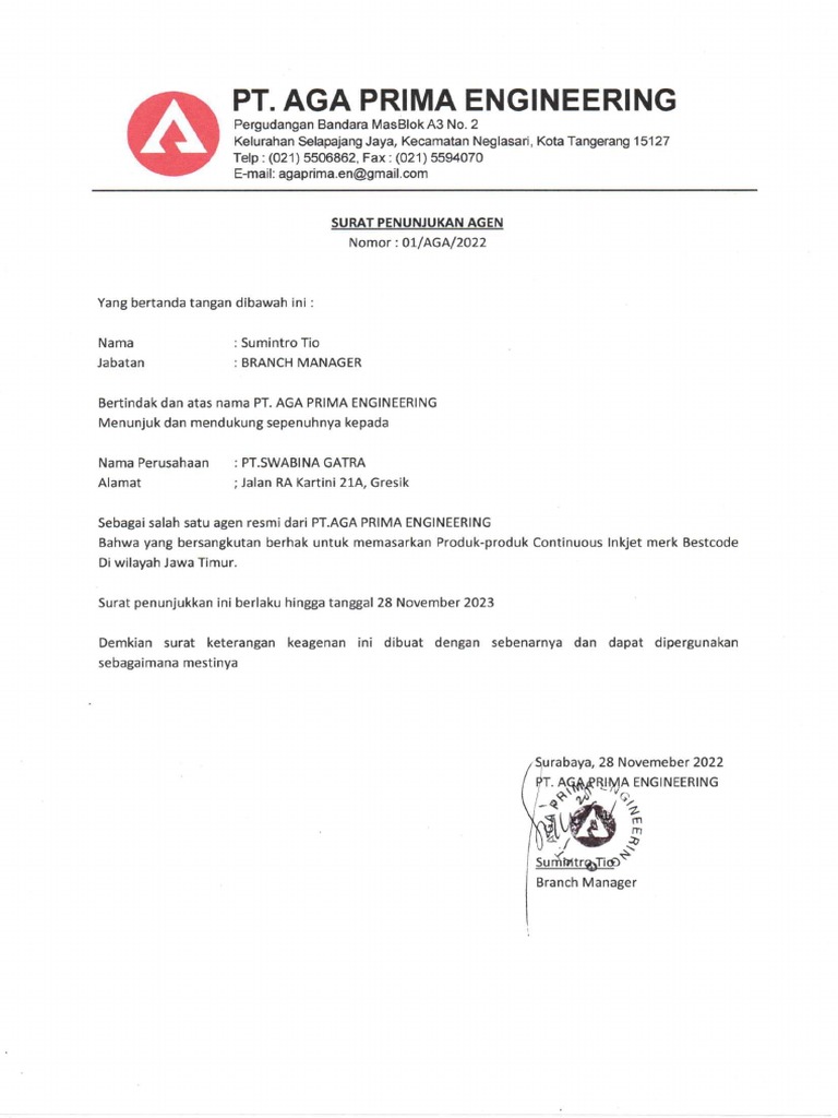 Surat Penunjukan Agen | PDF Surat Penunjukan Agen | PDF
