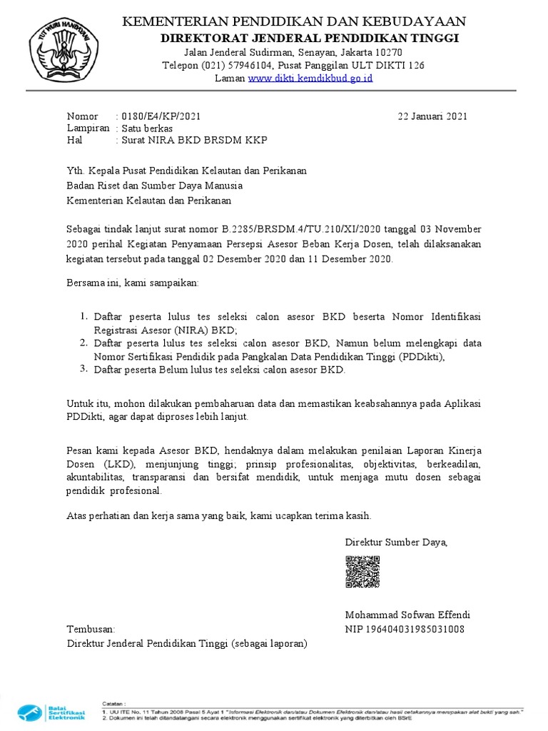 Surat NIRA BKD BRSDM KKP | PDF