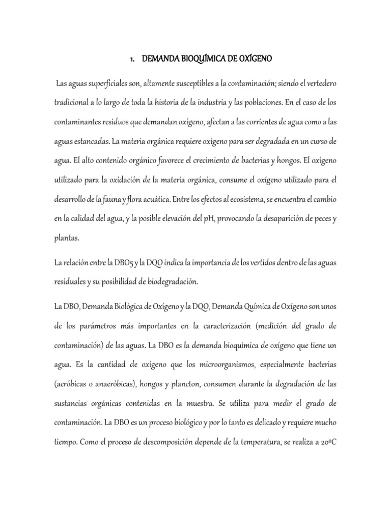 Demanda Bioquímica de Oxígeno (DBO5) | PDF | Aguas residuales | Agua