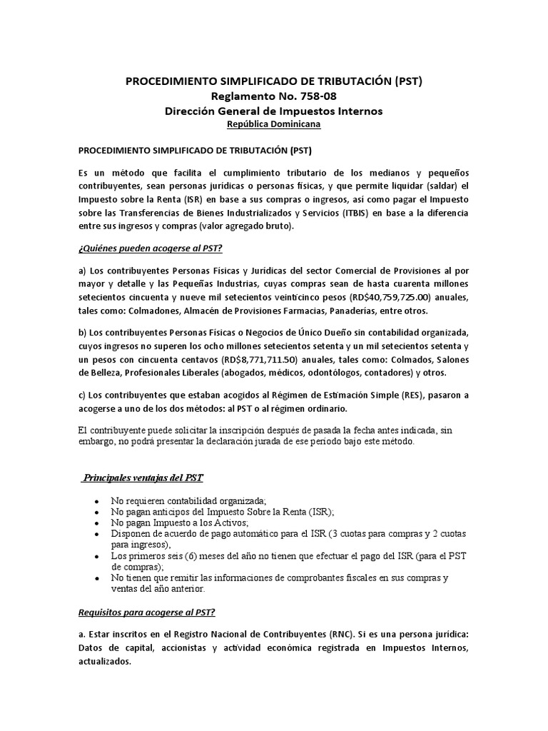 2) Procedimiento Simplificado de Tributación PST | PDF | Impuesto sobre la renta | Impuestos