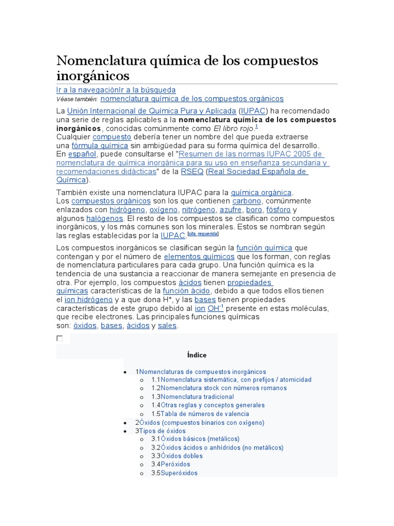 Nomenclatura Química de Los Compuestos Inorgánicos | PDF | Compuestos químicos | Química