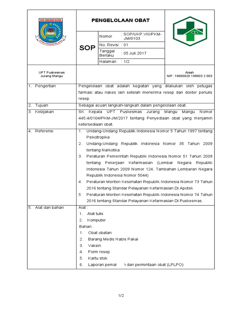 SOP-UKP-FAR-08 Pengelolaan Obat | PDF