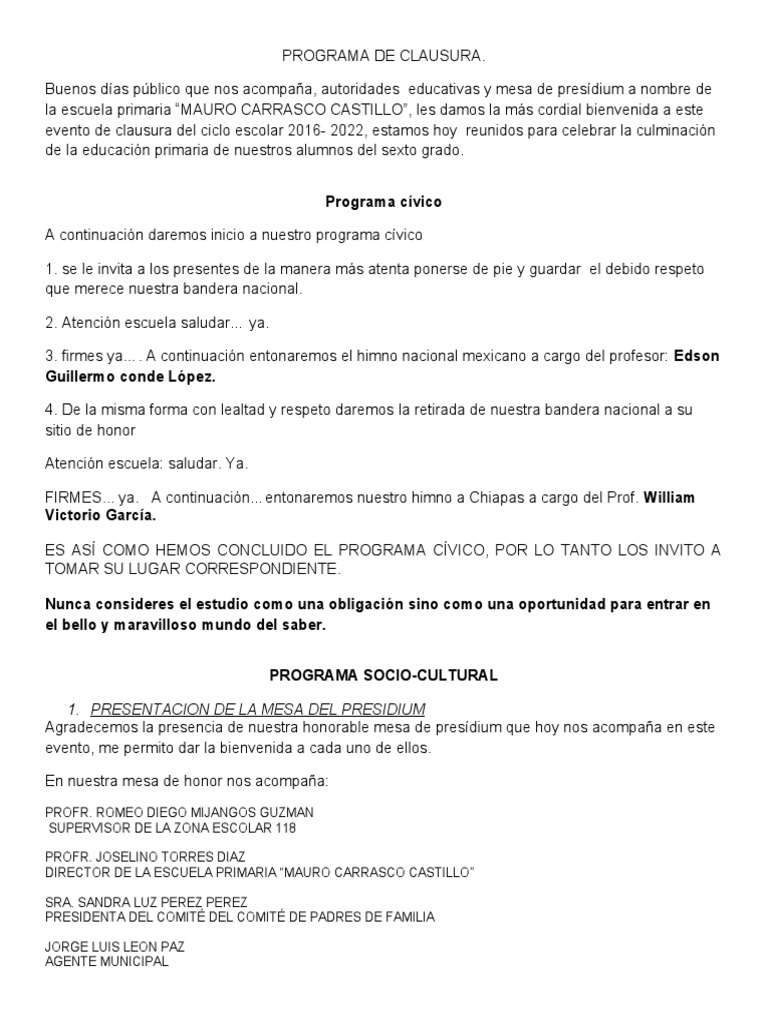 Programa de Clausura | PDF