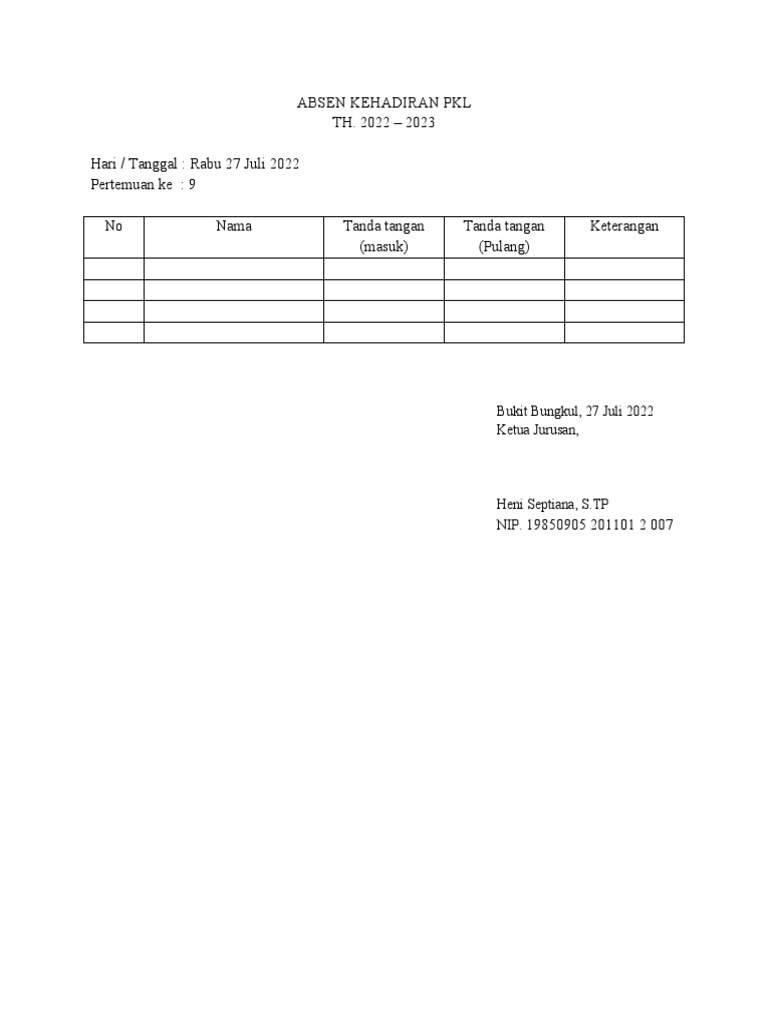 Absen Kehadiran PKL | PDF