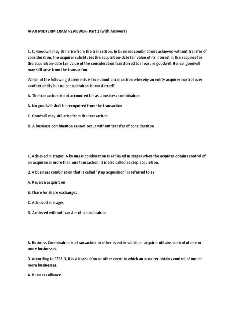 AFAR MIDTERM EXAM REVIEWER - Part 2 (With Answers) | PDF