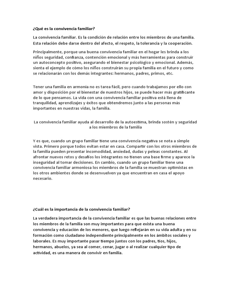 Convivencia Familiar: Importancia y Concepto | PDF