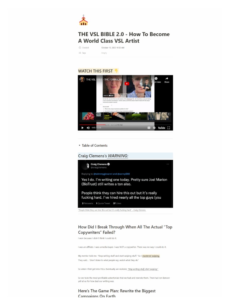 Screencapture Peterkell Notion Site THE VSL BIBLE 2 0 How To Become A World Class VSL Artist ...