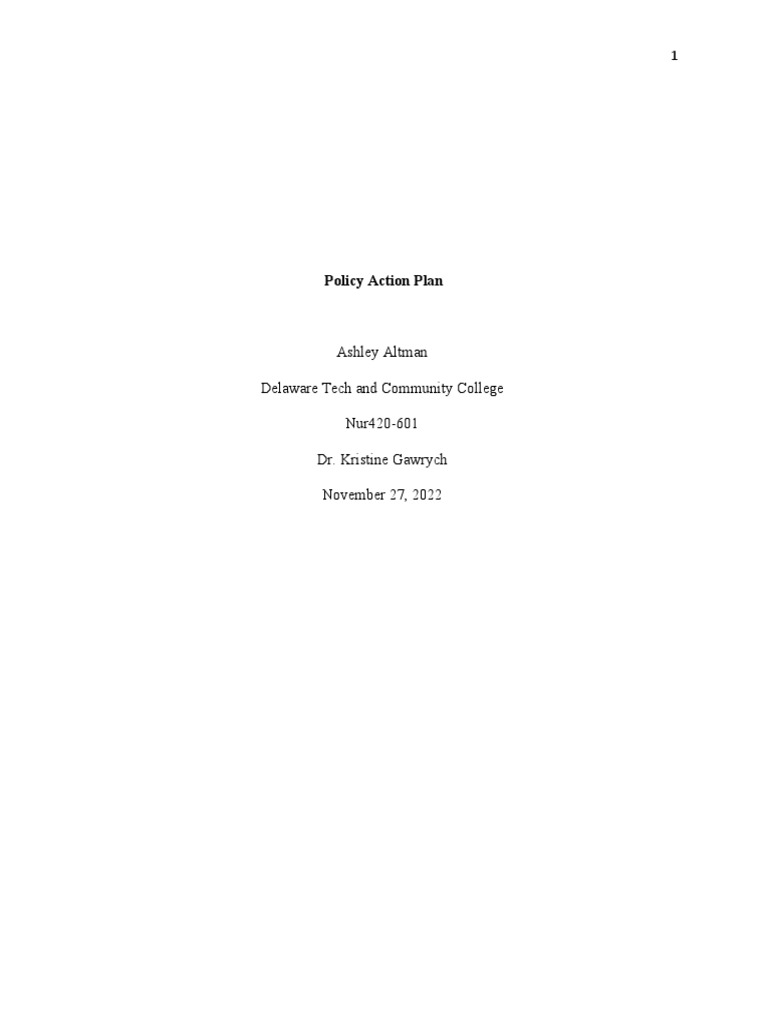 Policy Action Plan 1 | PDF | Nursing | Patient