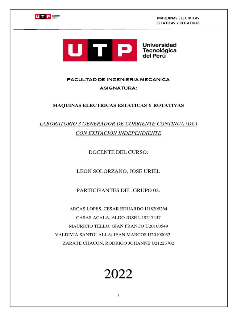 Laboratorio 3 Maquinas Electricas Estaticas y Rotativas | PDF | Generador eléctrico | Energia ...