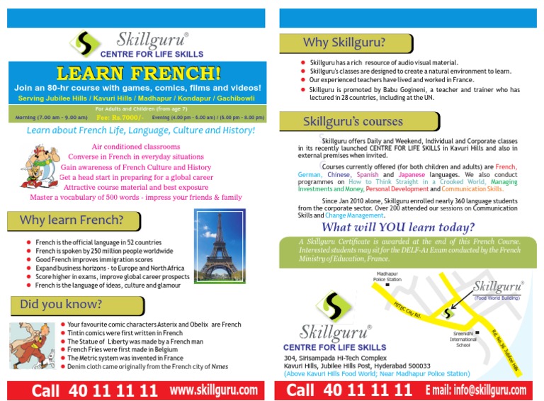 Skillguru French Brochure | French Language | Semiotics