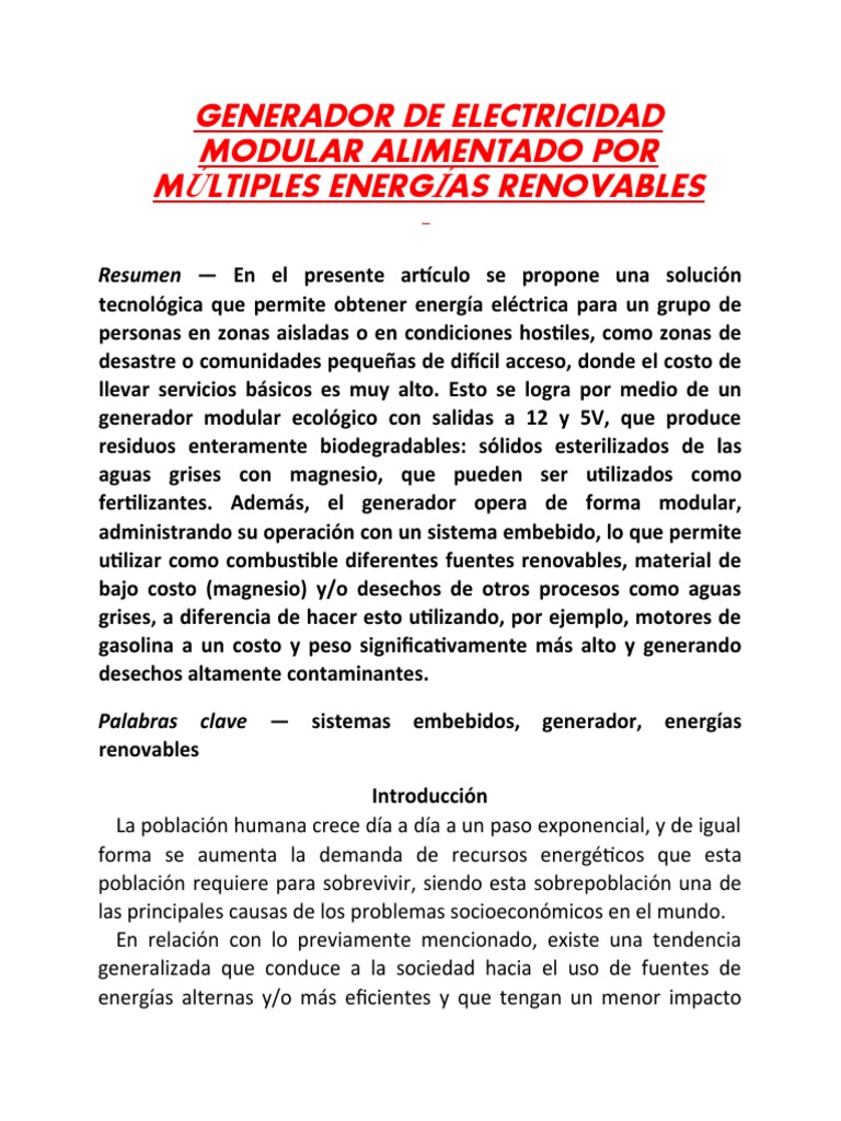 Generador de Electricidad Modular Alimentado Por M Ltiples Energ As Renovables | PDF | Pila de ...