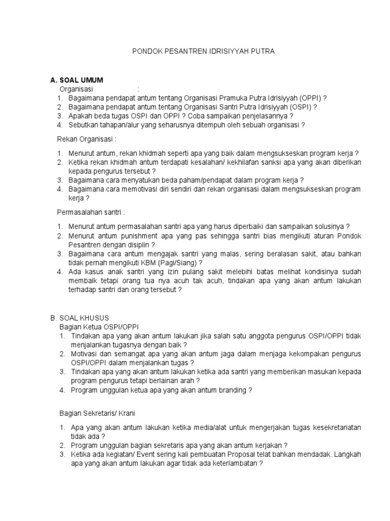 Soal Interview Calon Pengurus Pdf
