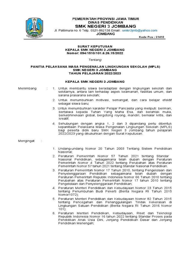 SK Panitia MPLS 2022 - 2023 | PDF