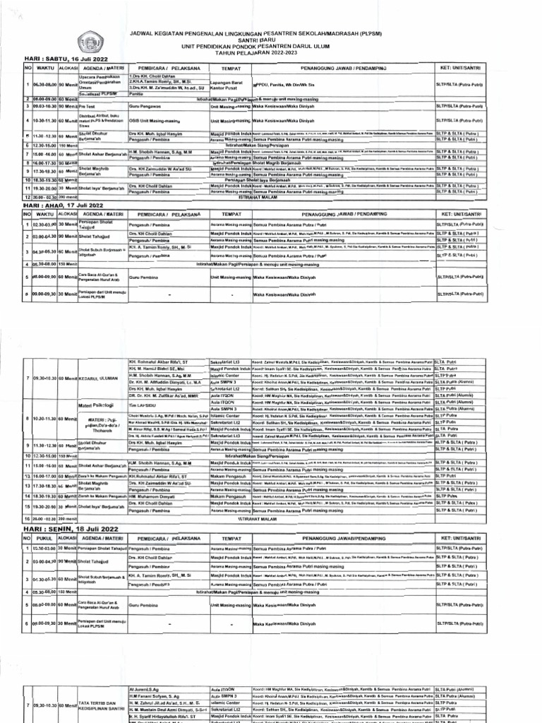 Jadwal PLPS 2022-2023 Ppdu | PDF
