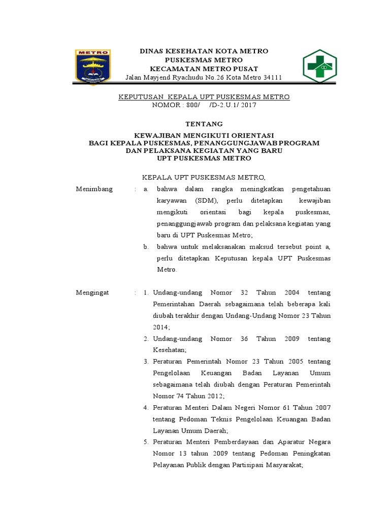 2.3.5.1 SK Tentang Kewajiban Mengikuti Program Orientasi | PDF