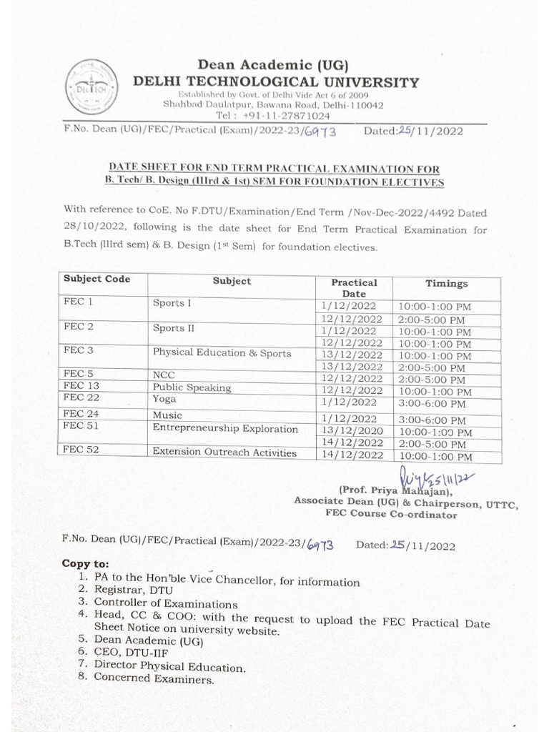 Practical Datesheet | PDF