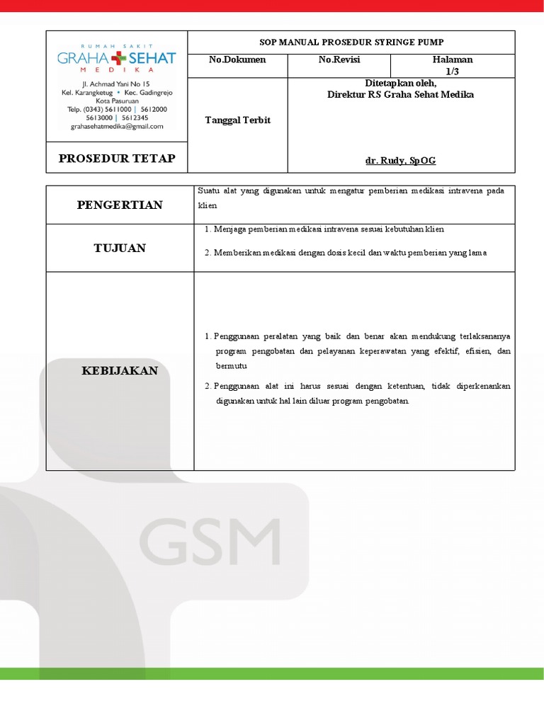 Sop Syringe Pump | PDF
