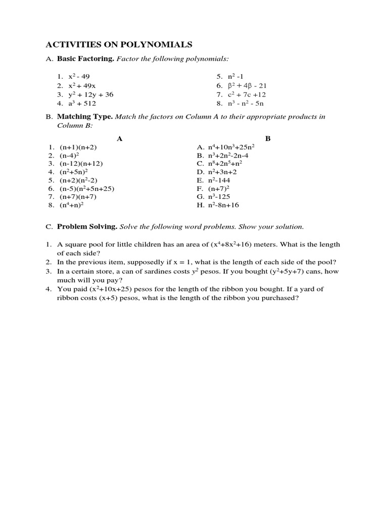 Polynomial Factoring and Problem Solving | PDF