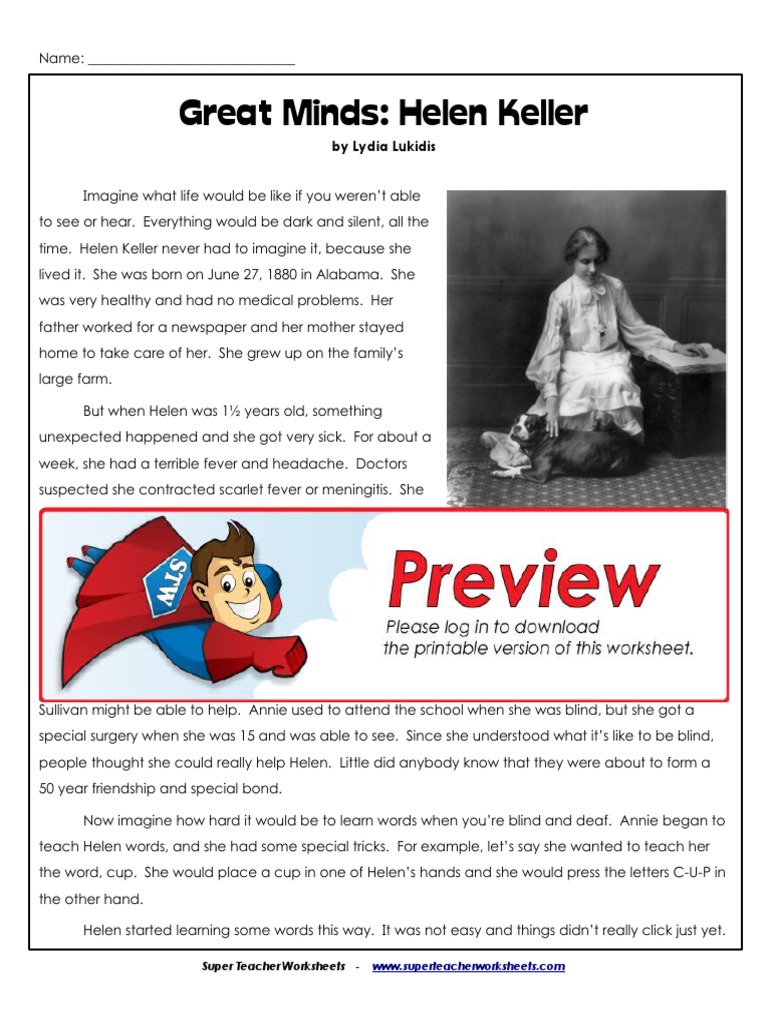 (Reading) Hellen Keller Worksheet | PDF | Helen Keller