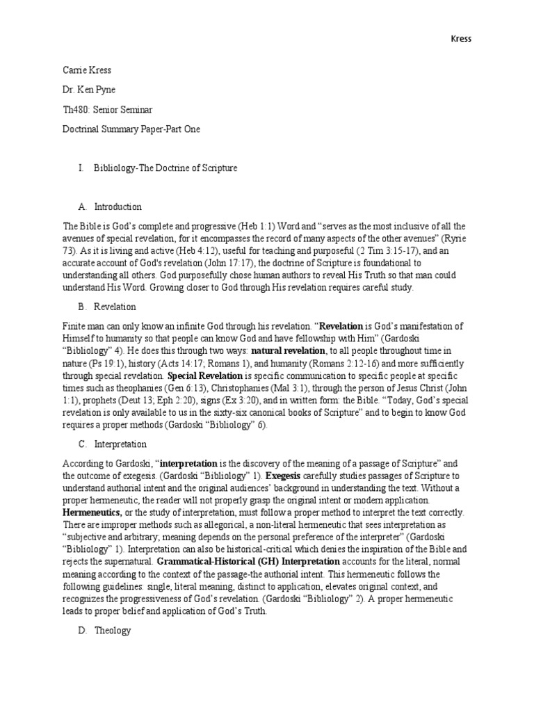 Kress DoctrinalSummary Final1 | PDF | Biblical Inerrancy | Christology