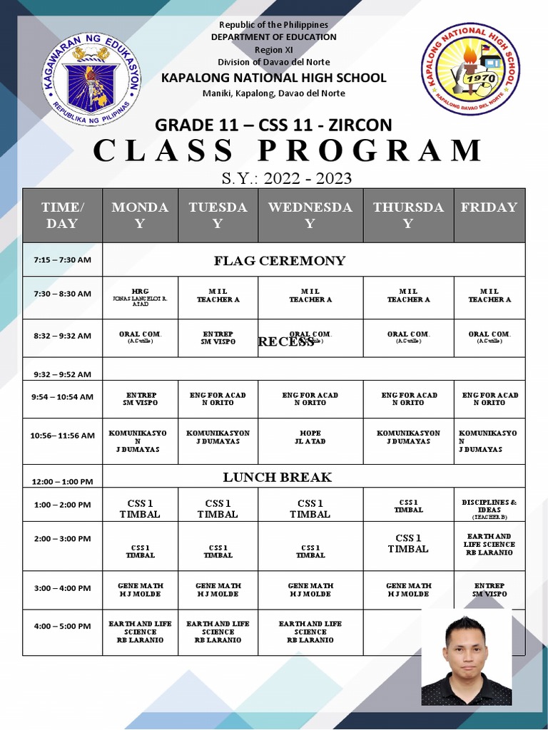 CLASS PROGRAM Grade 11 SY 2022 2023 Final | PDF