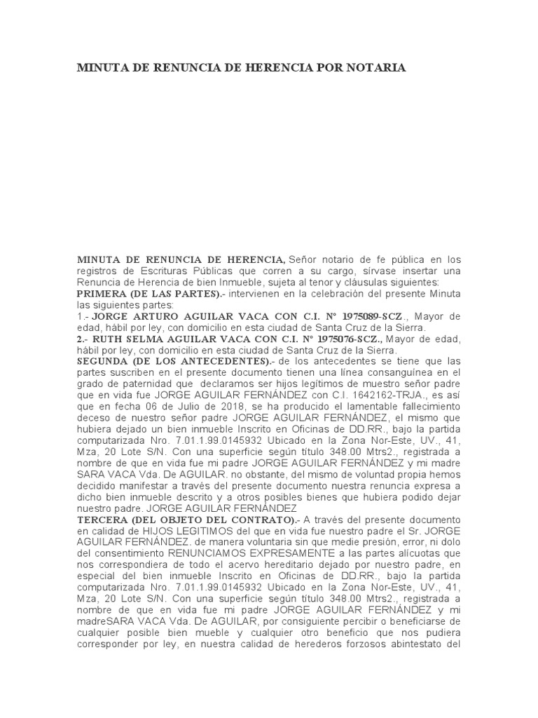 Minuta de Renuncia de Herencia Por Notaria | PDF